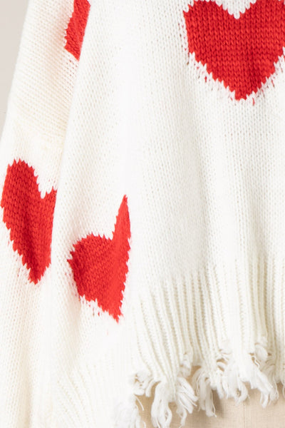 HEART PATTERN DISTRESSED HEM CABLE KNIT SWEATER – Miracle Sweater