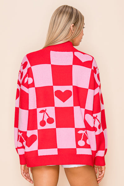 Cherry Heart Checker Pattern Sweater – Miracle Sweater