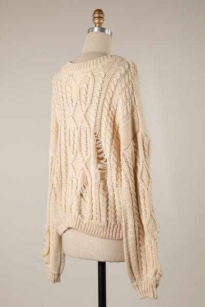 V NECK DISTRESSED DETAIL CABLE KNIT SWEATER 1 PACK – Miracle Sweater